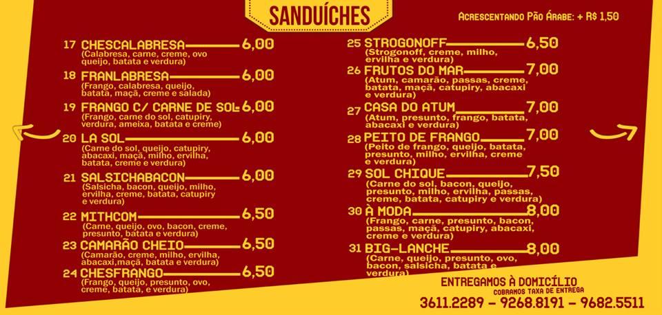 Menu at Casa do Sanduíche cafeteria, Sobral
