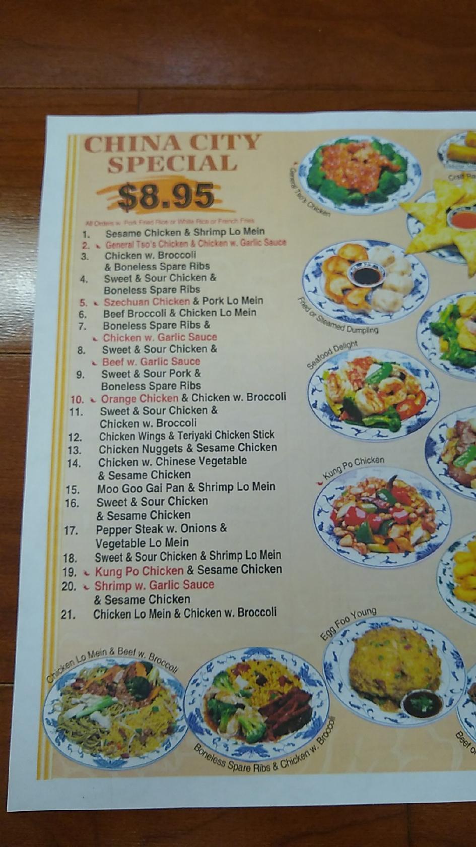 Menu at China City restaurant, Naples