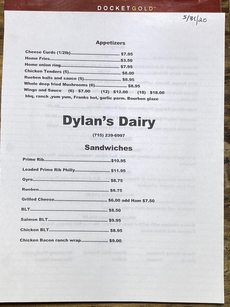 Menu at Dylan's Dairy cafe, Cornell