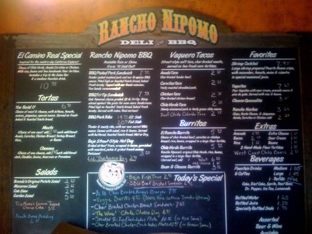 Menu at Rancho Nipomo BBQ, Nipomo