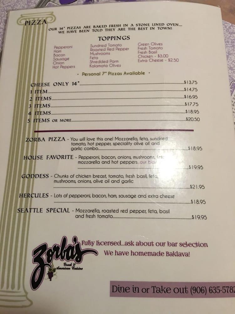 Menu at Zorba’s Greek American Restaurant, Sault Ste. Marie