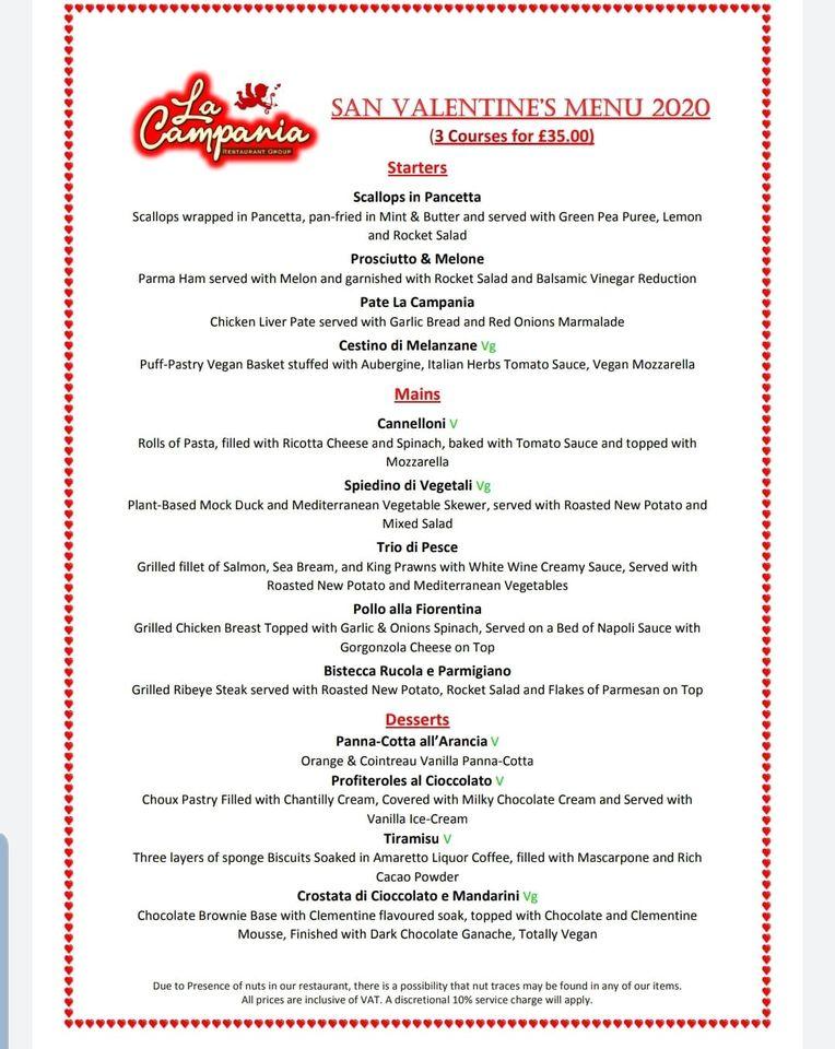 Menu at La Campania restaurant, Arundel