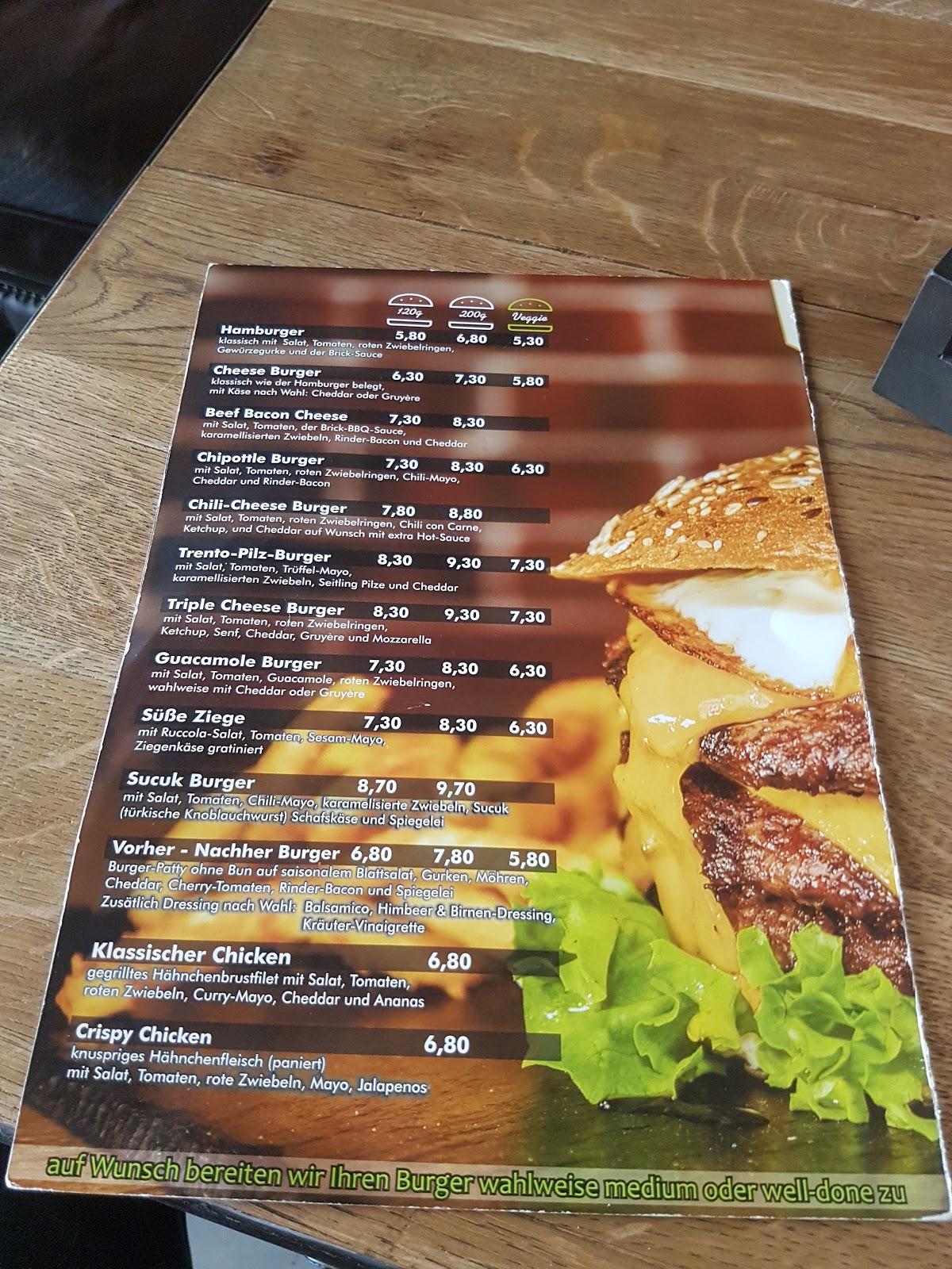 Menu at Brick & Burger restaurant, Siegen