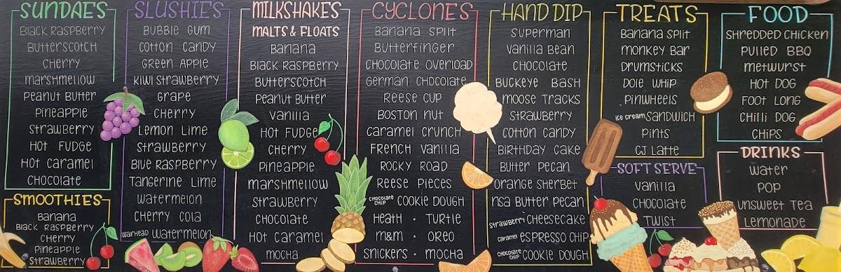 Menu at Chilly Jilly's fast food, Sidney