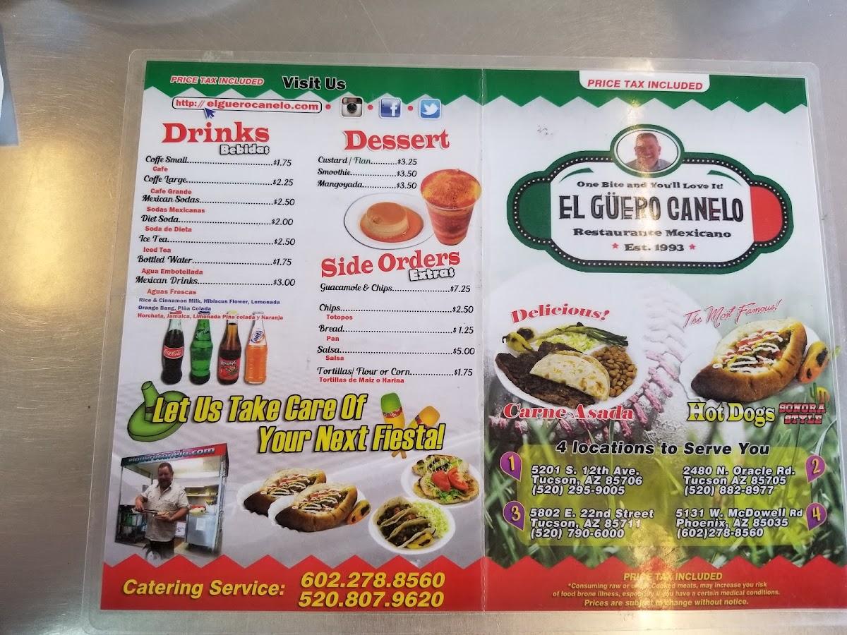 Menu at El Güero Canelo Restaurant, Tucson, N Oracle Rd