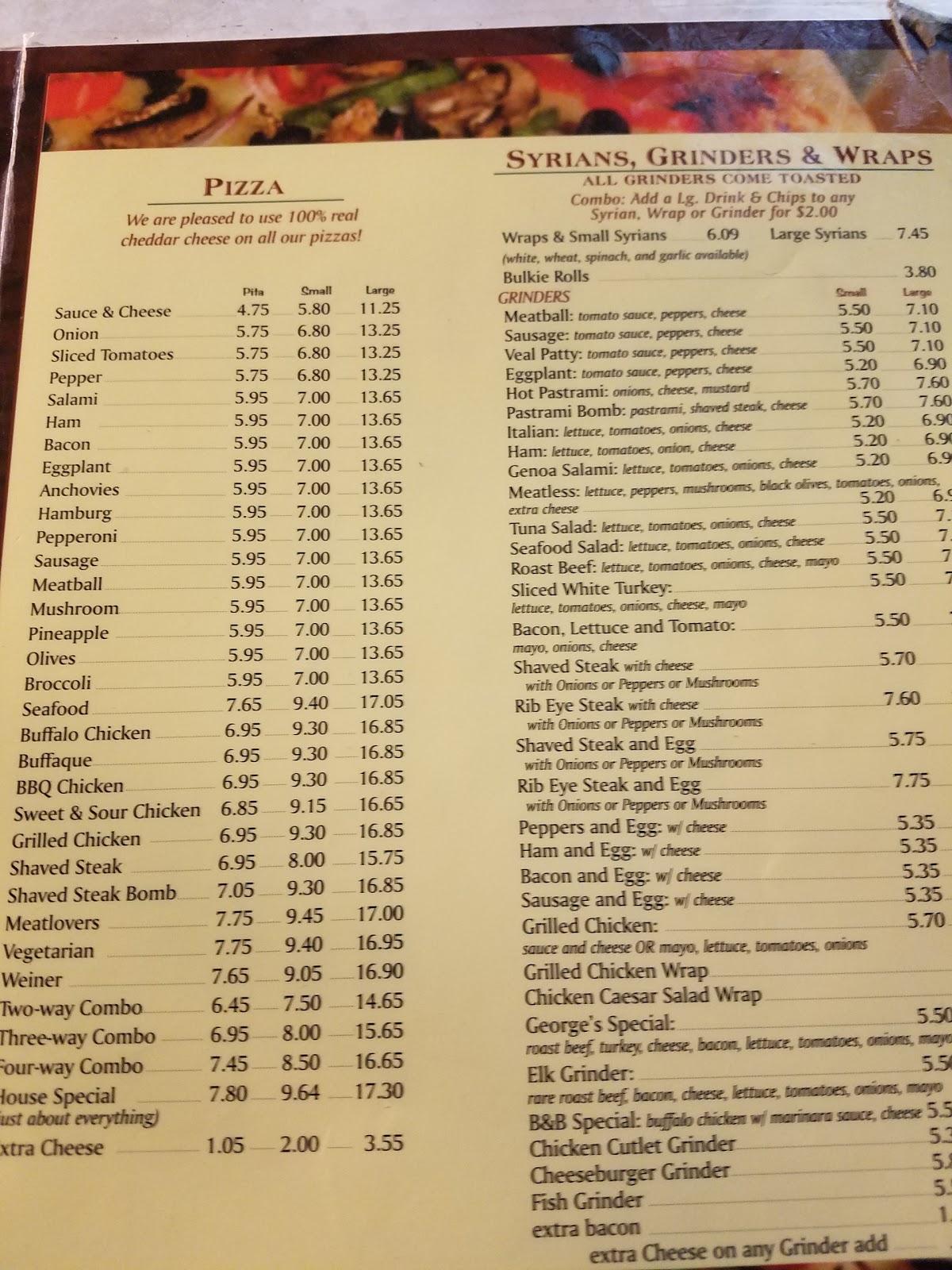 Menu at George's Pizza 'n Pub, Burrillville