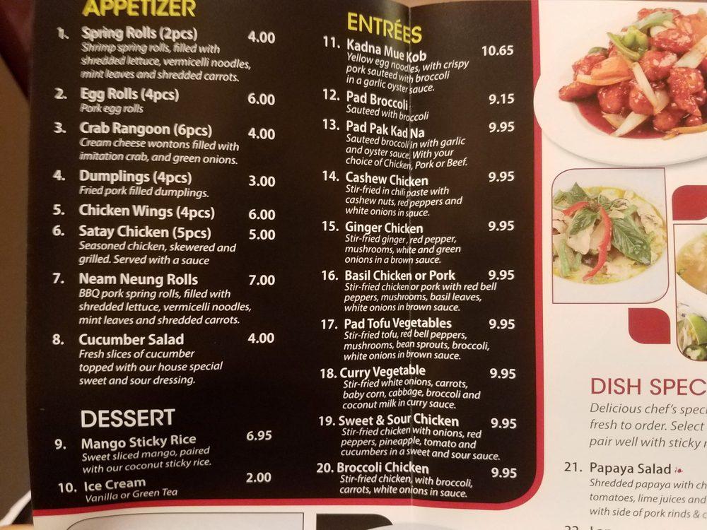 Menu at Lao and Thai Spicy Noodle restaurant, South Elgin