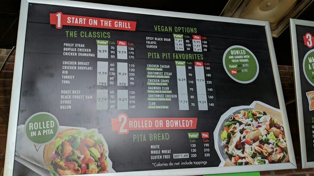 Menu at Pita Pit fast food, Wasaga Beach