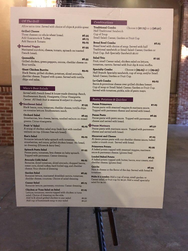 Menu at The Olive Branch cafe, Waco, 215 S 2nd St