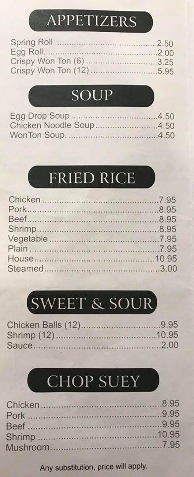 Menu at Wongs House Restaurant, Holyrood, Conception Bay Hwy
