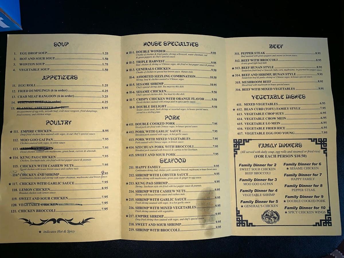 Menu at Yang Chinese Restaurant, Gonzales