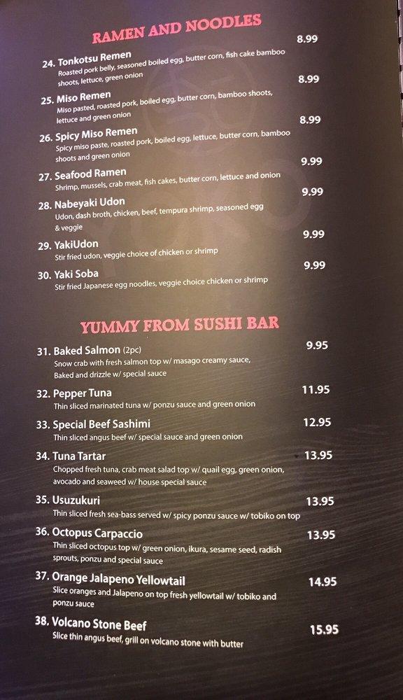 Menu at Yoko Japanese Kitchen restaurant, Cypress