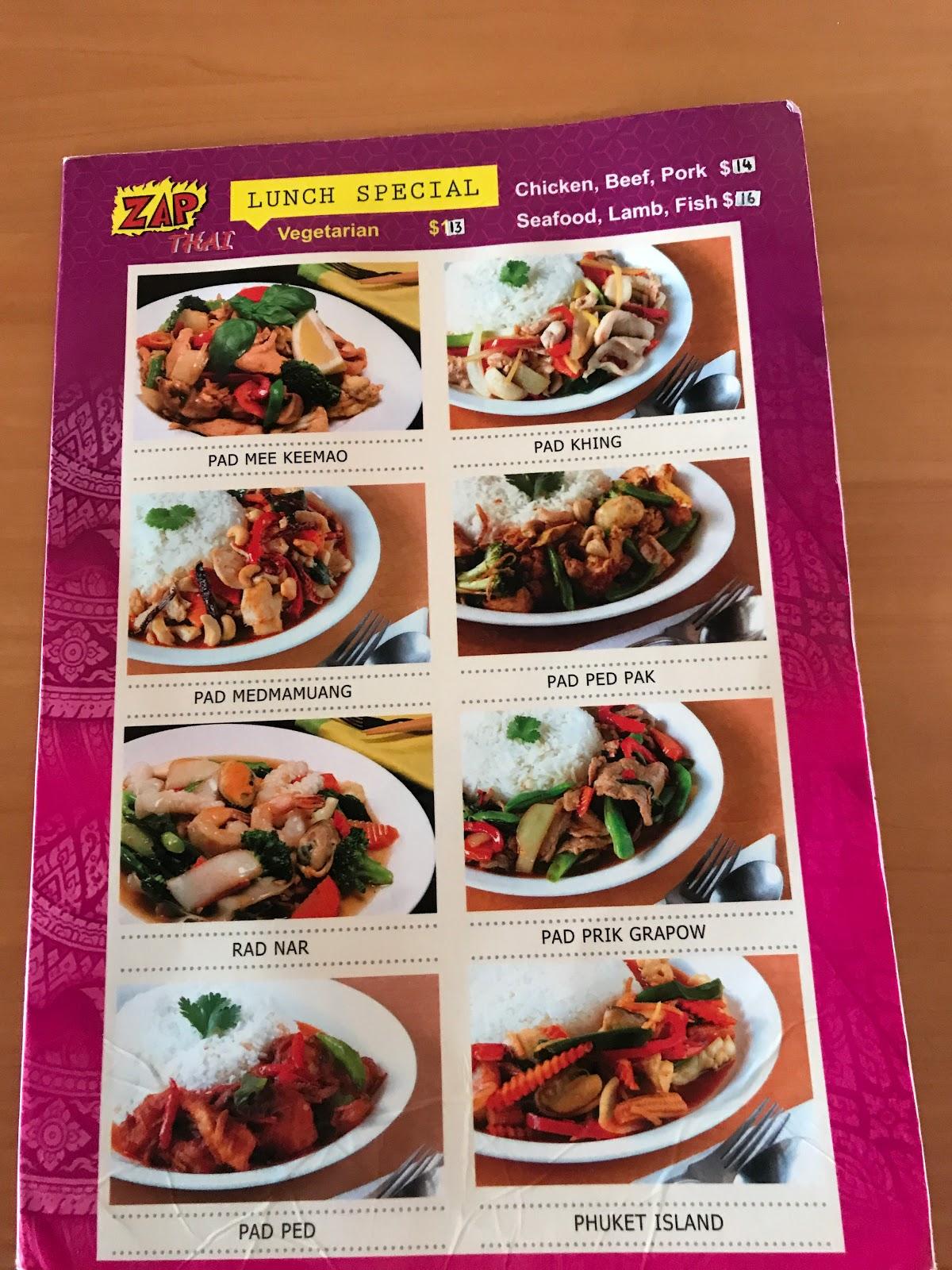 Menu at Zap 2 Balmoral restaurant, Auckland