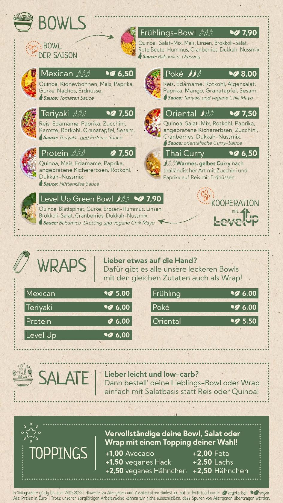 Speisekarte von Fitfoodbox pub & Bar, Kassel