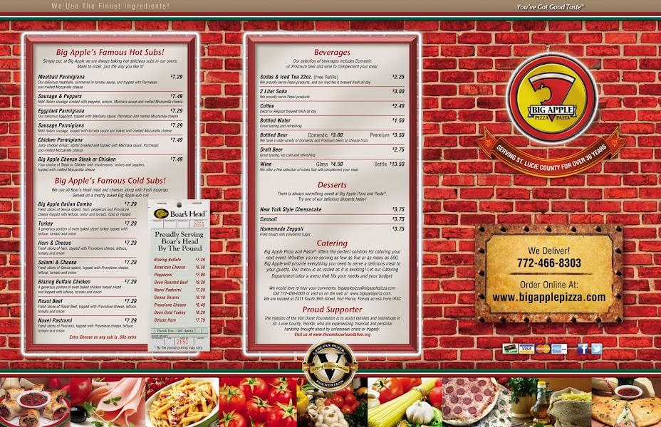 Menu at Big Apple Pizza pizzeria, Fort Pierce, S 35th St