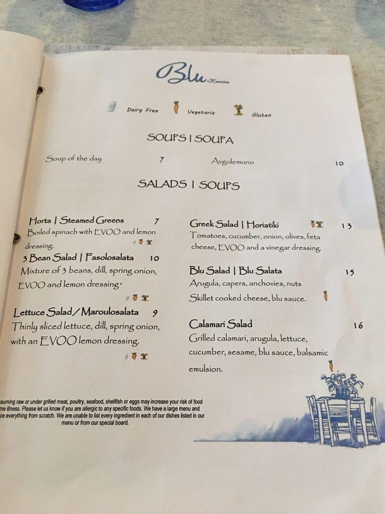 Menu at Blu Kouzina restaurant, Sarasota