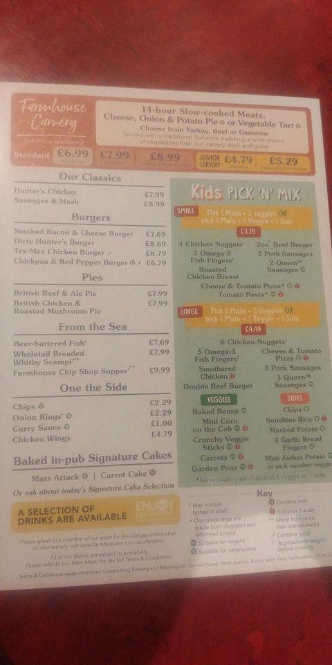 Menu at Farmhouse Inns restaurant, Altrincham