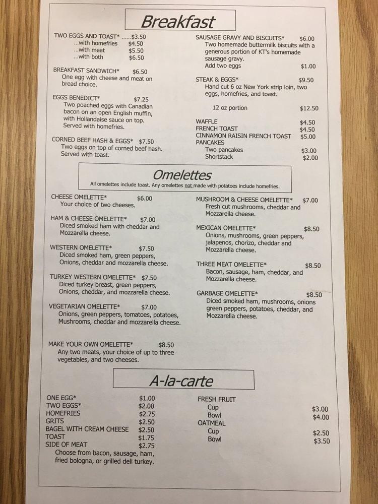 Menu at KT's Diner restaurant, Toledo