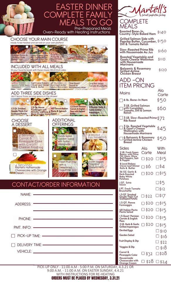 Menu at Martell's restaurant, Kalamazoo