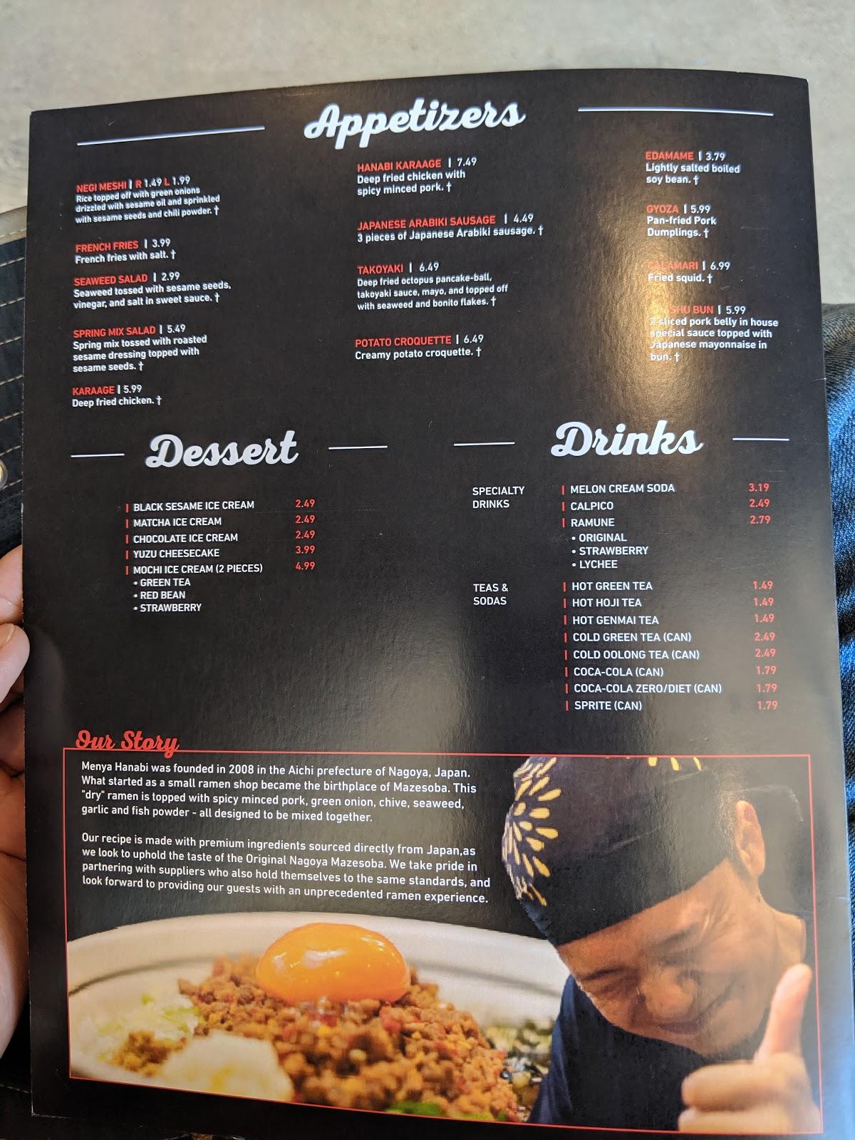 Menu at Menya Hanabi - The Original Nagoya Mazesoba restaurant, Arcadia