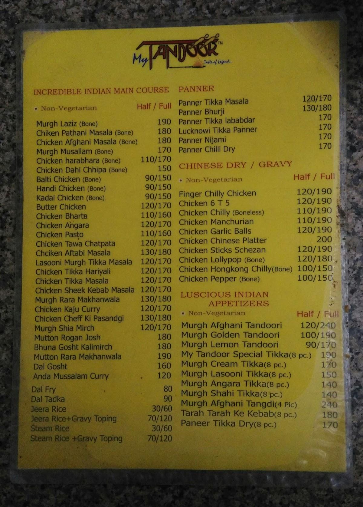 Menu at My Tandoor Restaurant, Ahmedabad, Gol-limda