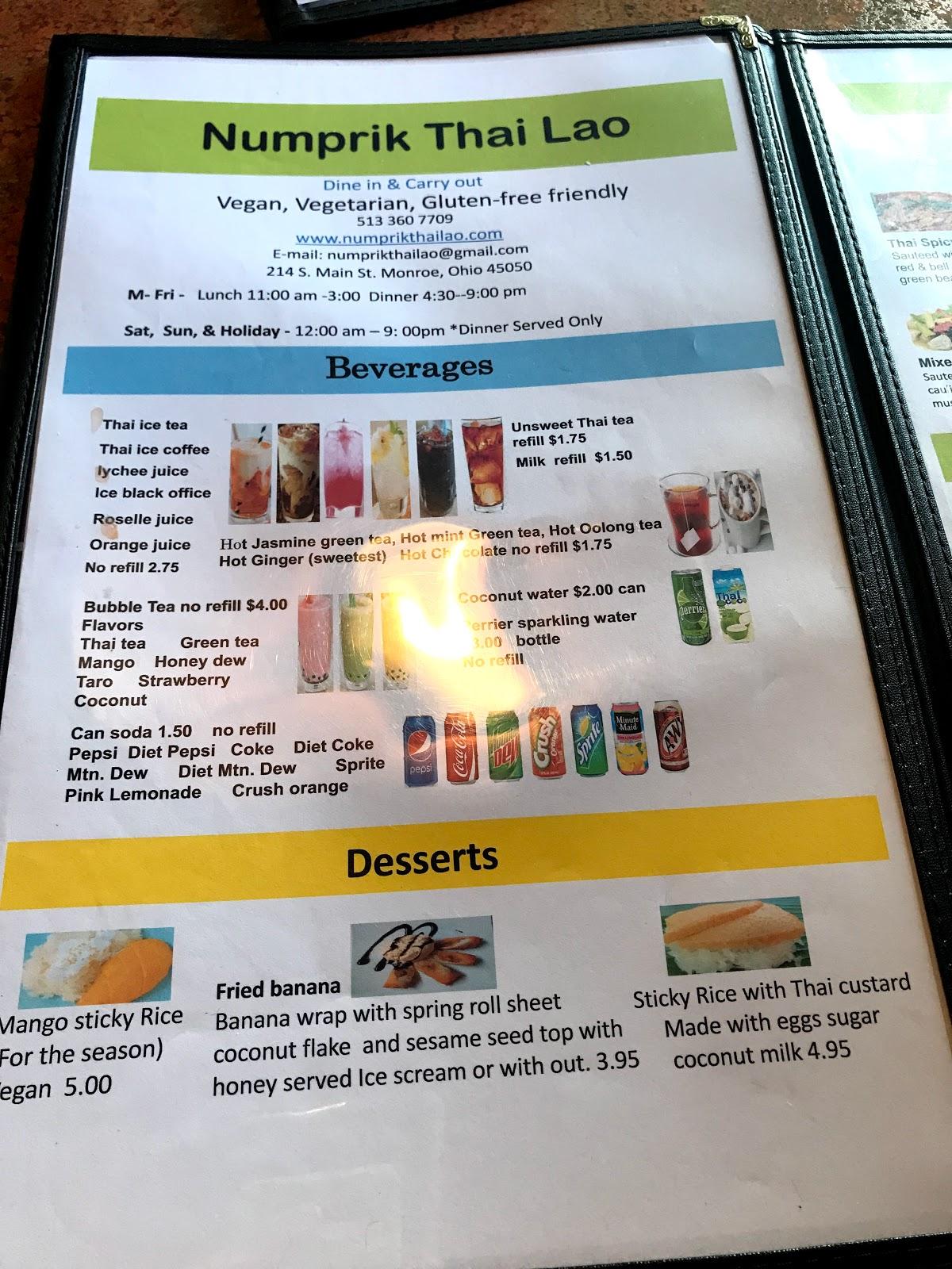Menu at Numprik Thai Lao restaurant, Monroe