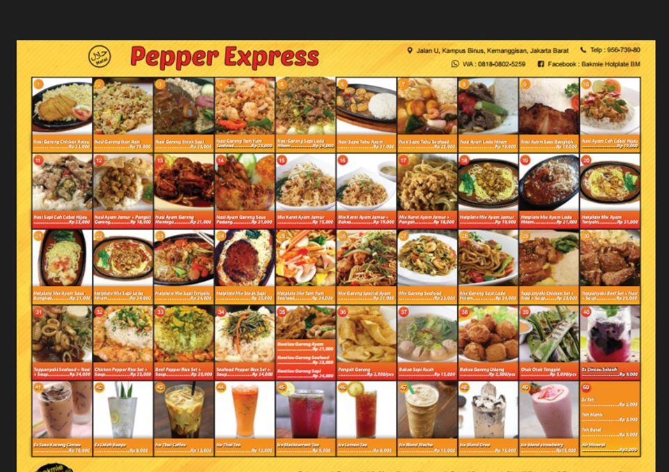 Menu at Pepper express, ruko taman palem restaurant, Jakarta