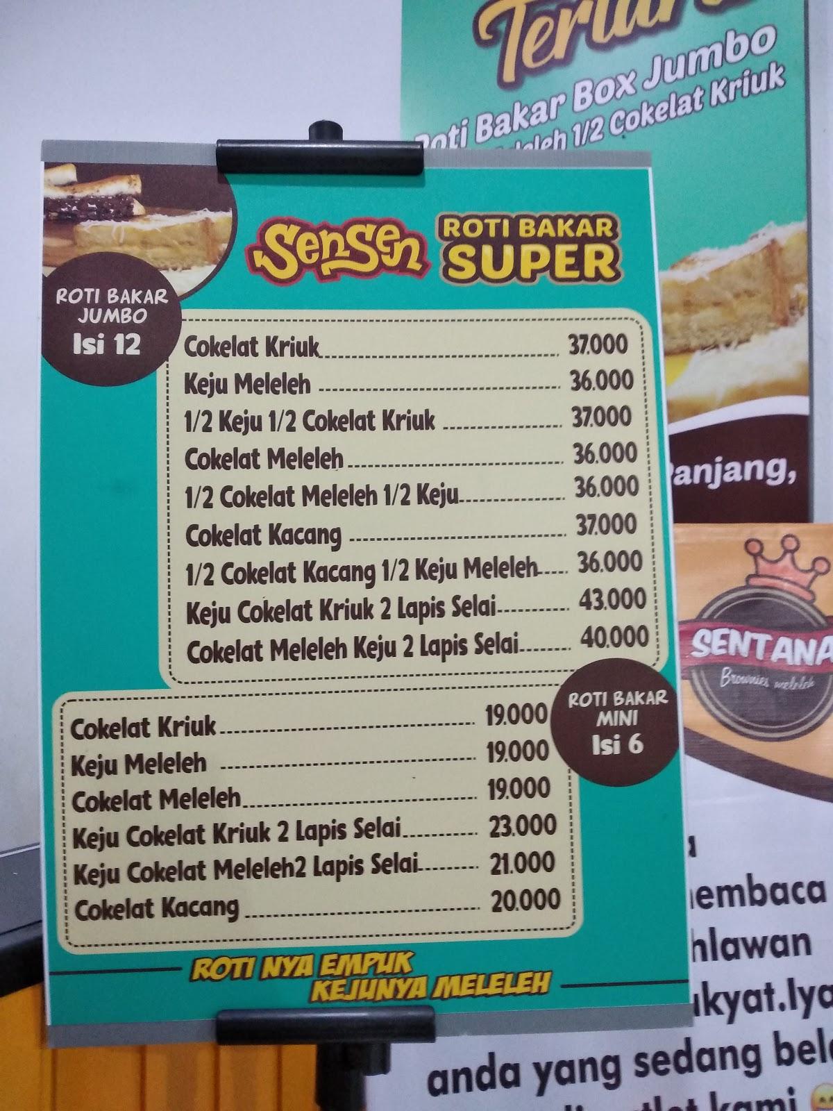 Carta de Sentana Roti Bakar Super dan Brownies Meleleh Jl,Dr.Sukardjo ...