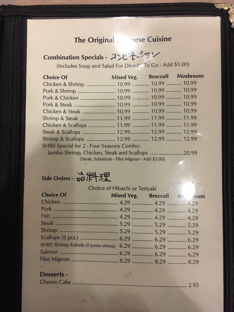 Menu at Shiki of Elkin restaurant, Elkin