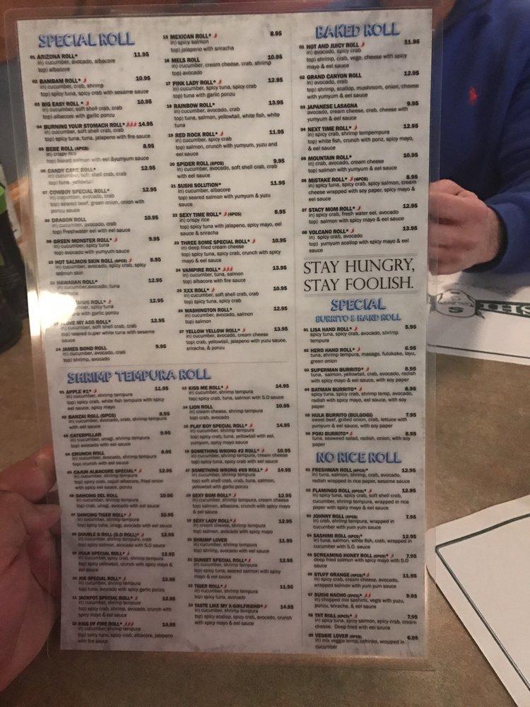 Menu at Sushi Hero restaurant, Las Vegas
