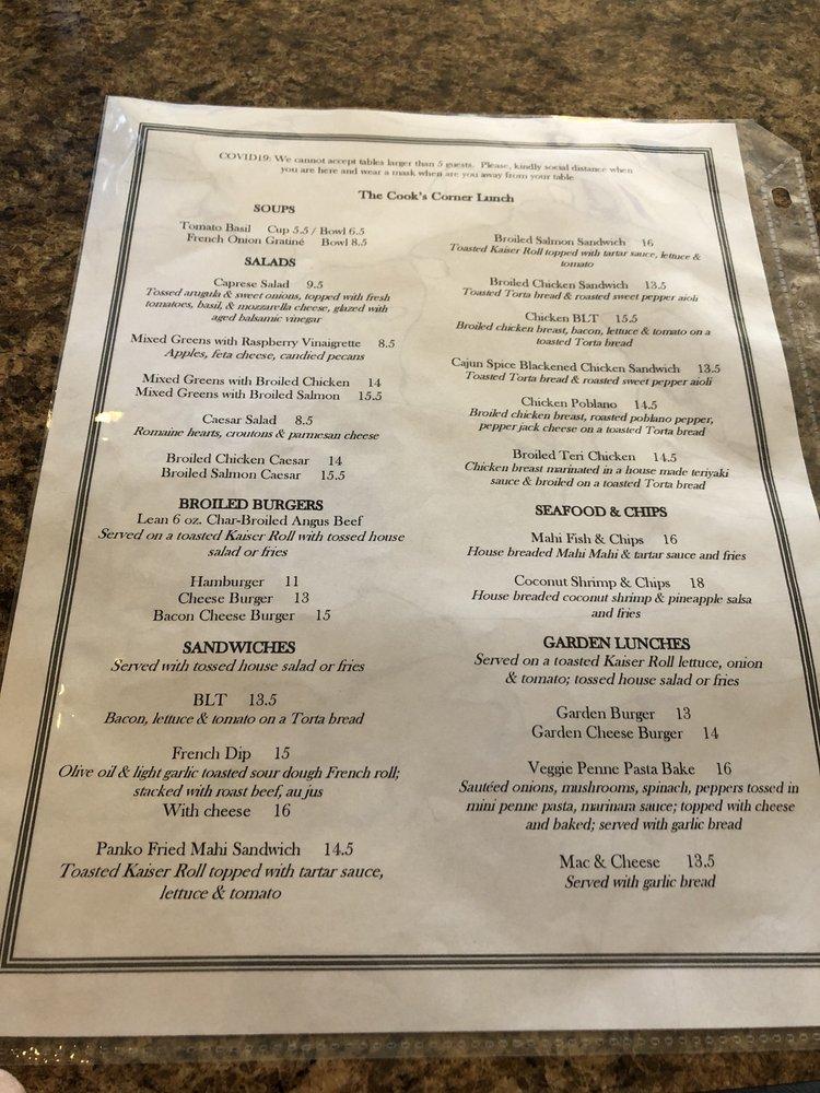 Menu at The Cook's Corner Diner restaurant, Wenatchee