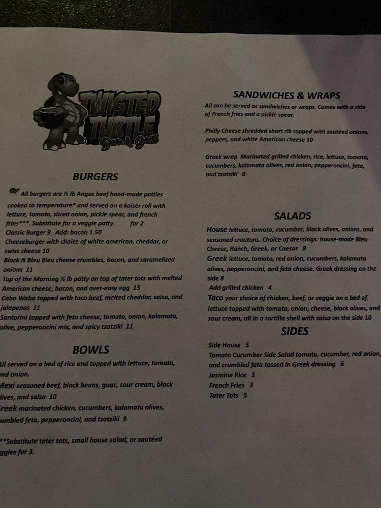 Menu at Twisted Turtle Bar and Grill, Tampa