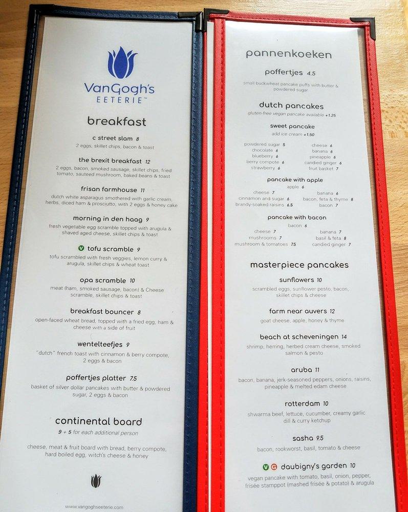 Carta del restaurante Van Gogh's Eeterie, Springfield