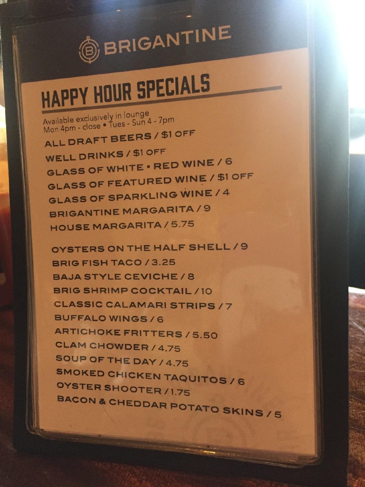 Menu at Brigantine Seafood & Oyster Bar, San Diego, Shelter Island Dr