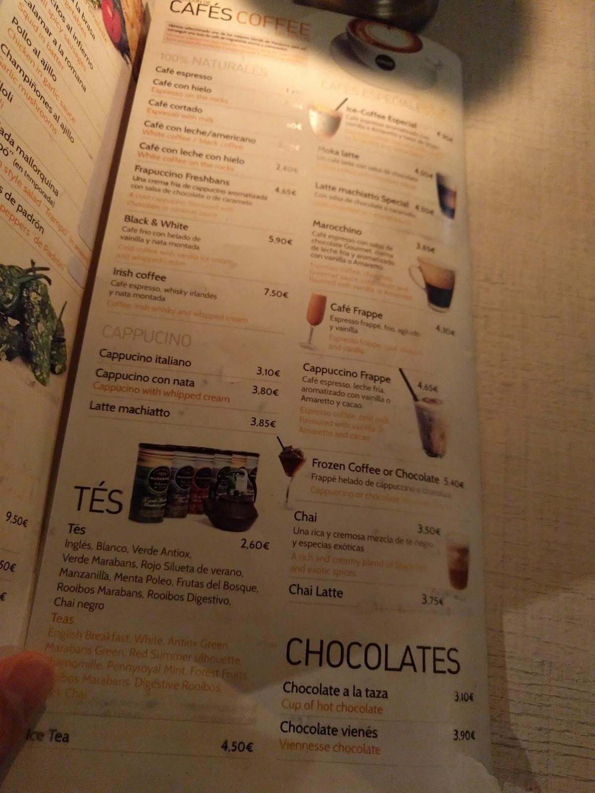 Menu at Cafè del Calvari cafeteria, Pollença
