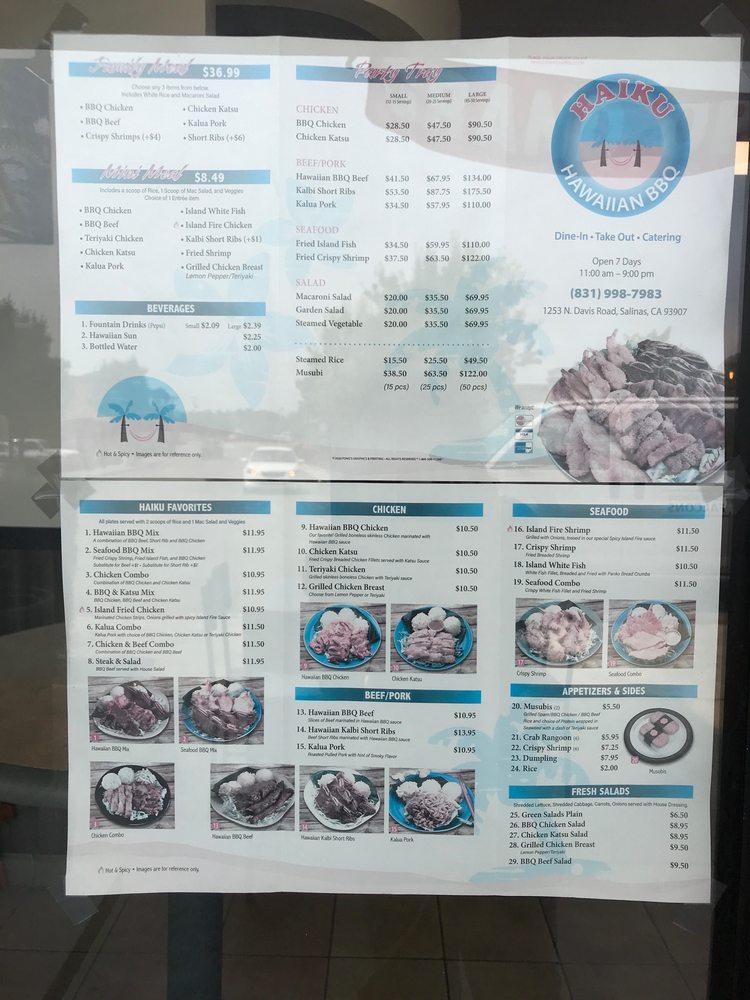 Menu at Haiku Hawaiian BBQ, Salinas