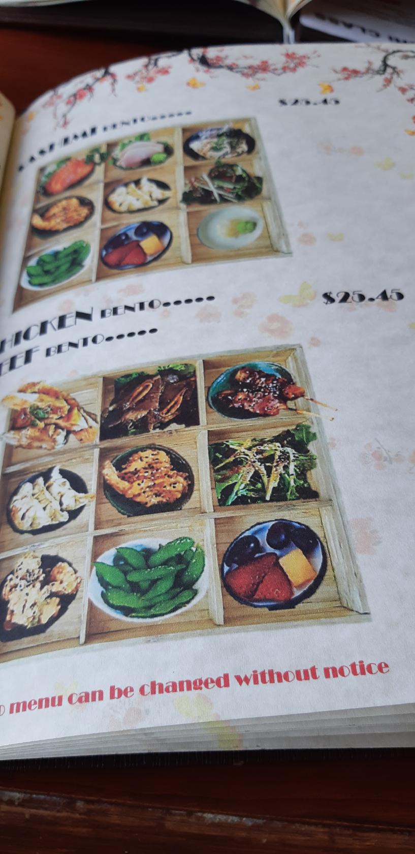 Menu at Hanabi restaurant, Fort Saskatchewan