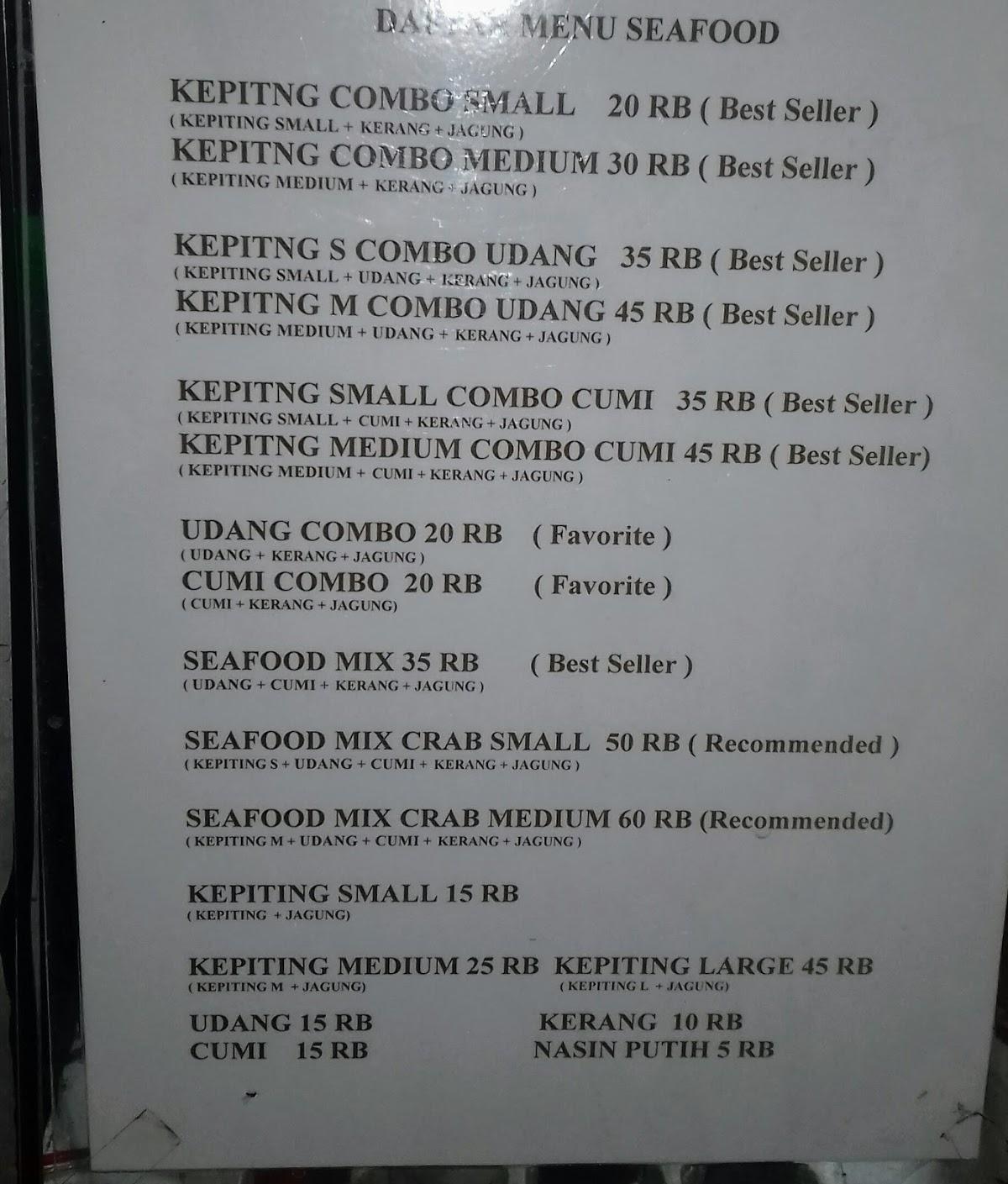 Menu at KEPITING-KERANG BANDARA restaurant, Tangerang