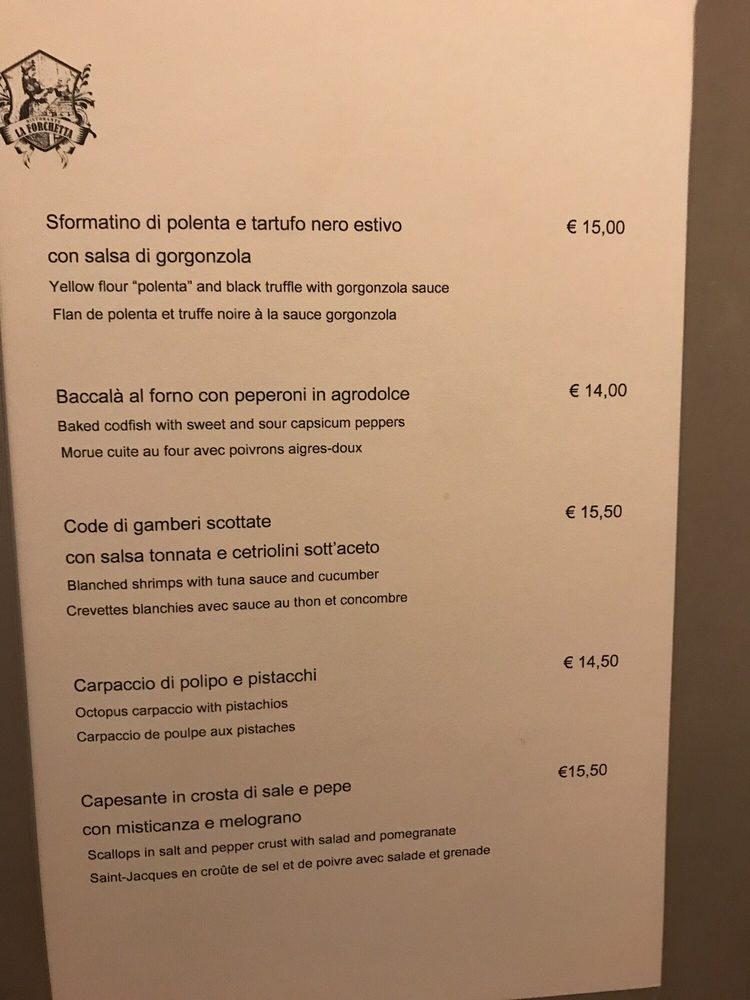 Menu at Ristorante La Forchetta, Parma, Borgo S. Biagio