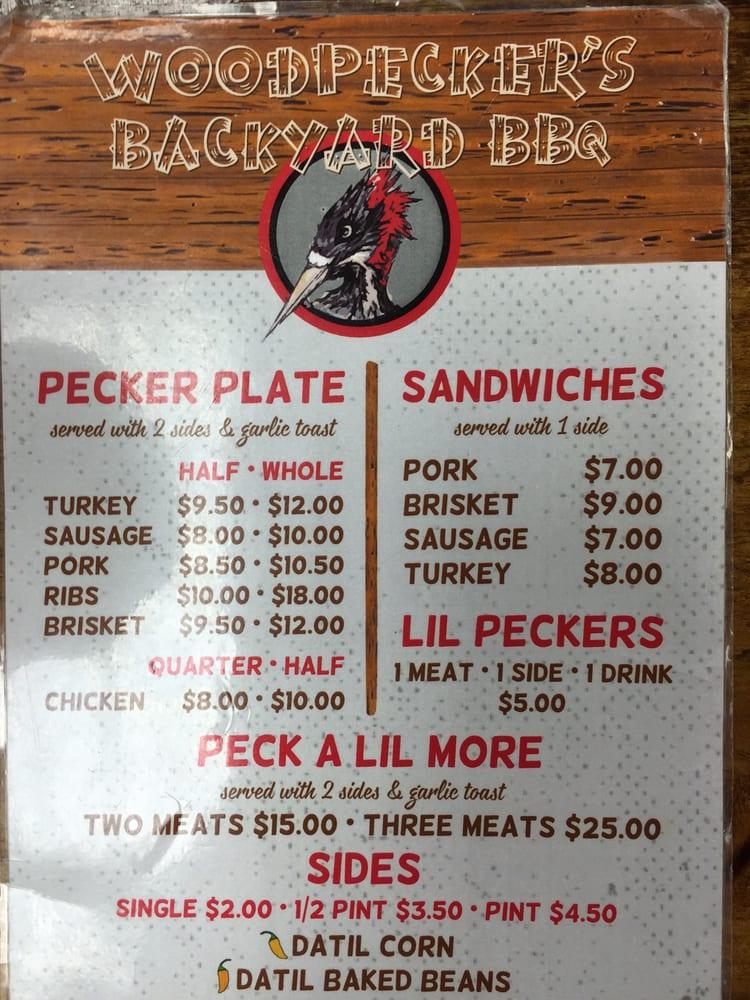 Menu at Woodpeckers Backyard BBQ, Jacksonville