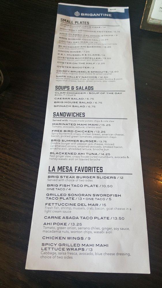 Menu at Brigantine Seafood & Oyster Bar, La Mesa, Fuerte Dr