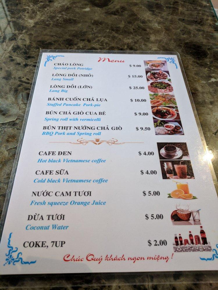 Menu at Cafe Dang Anh, Vancouver