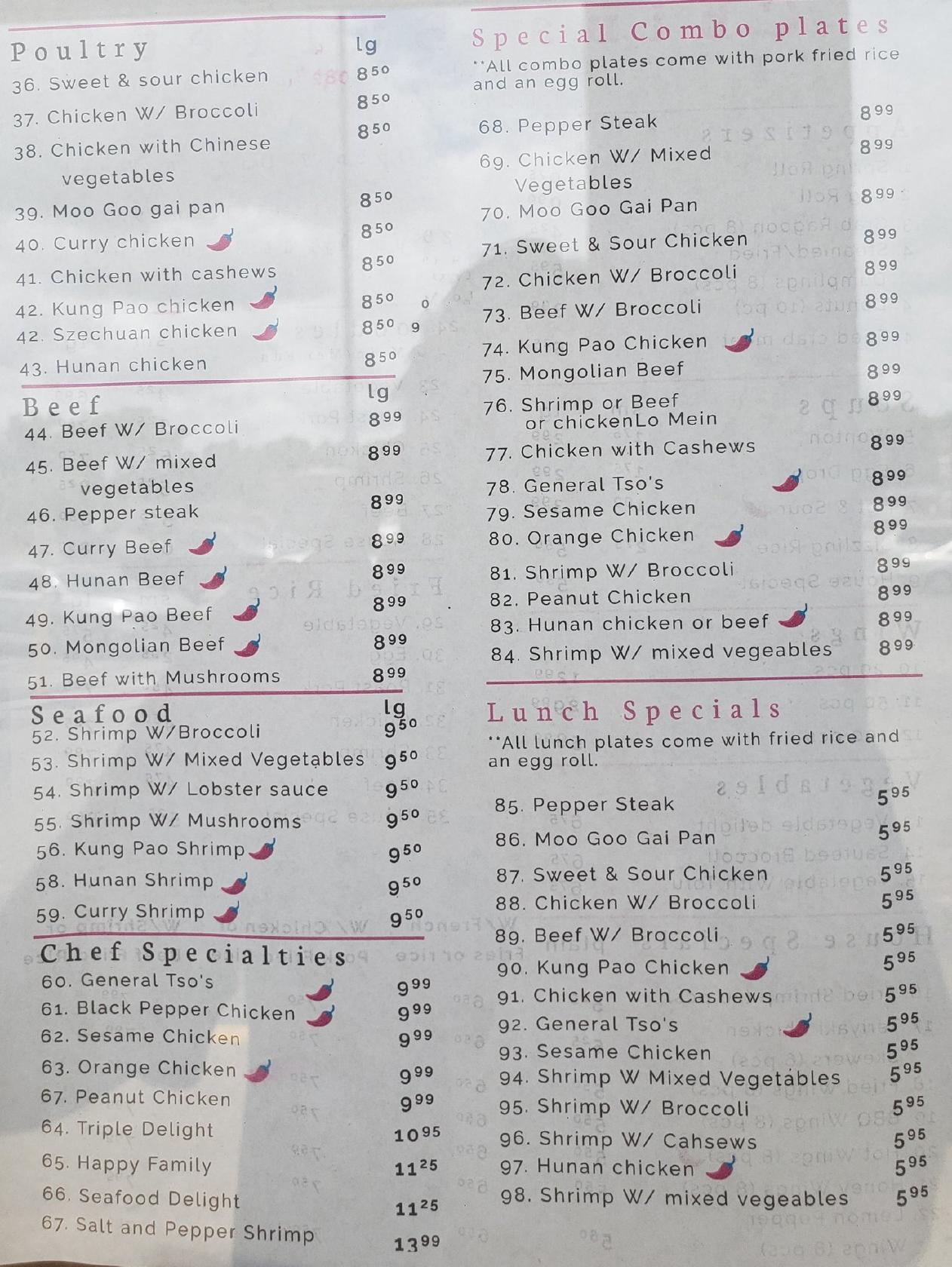 Menu at China Buffet restaurant, Sandersville