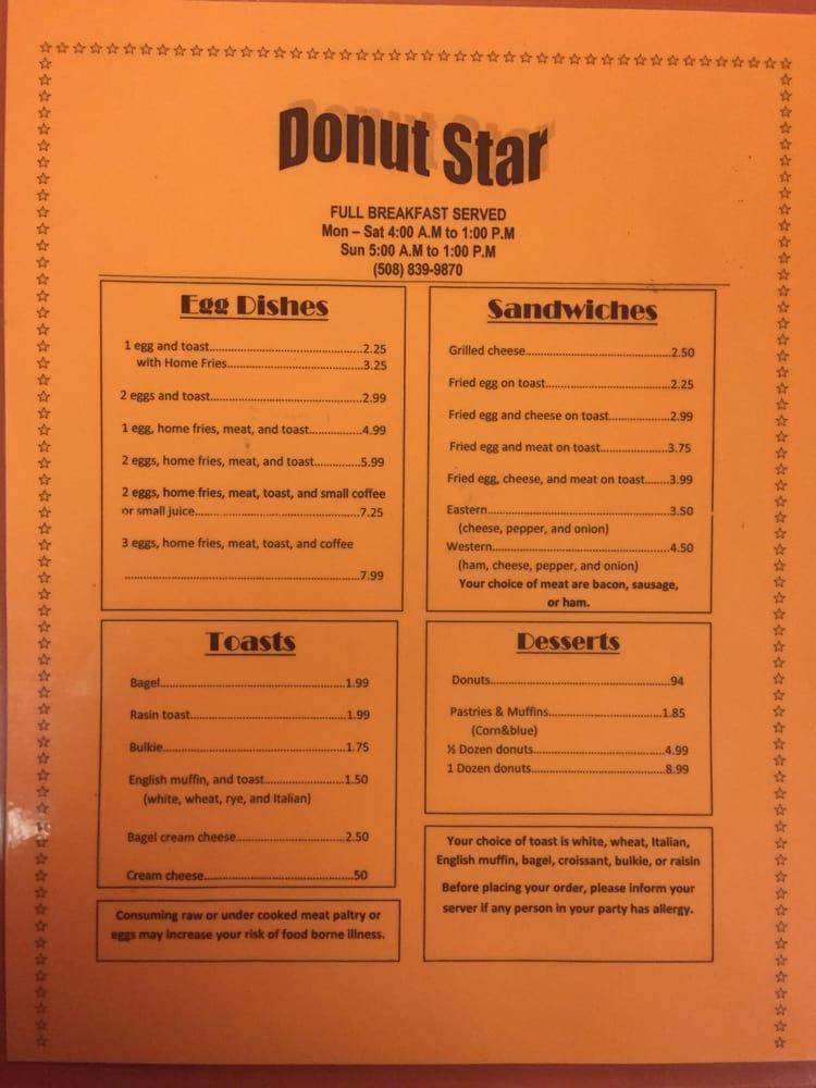Menu at Donut Star restaurant, Grafton