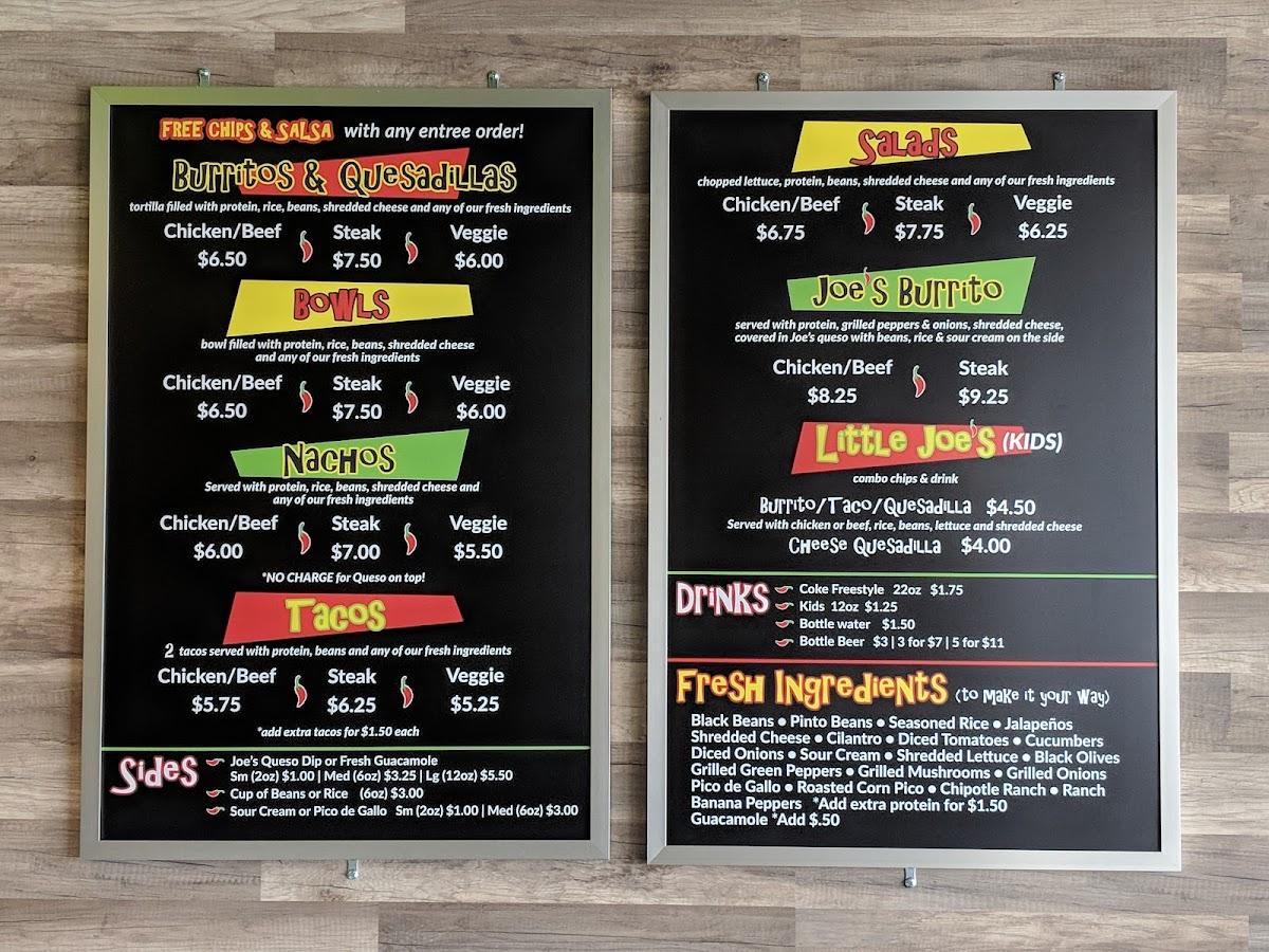 Menu at Fat Joes Burritos restaurant, Griffin