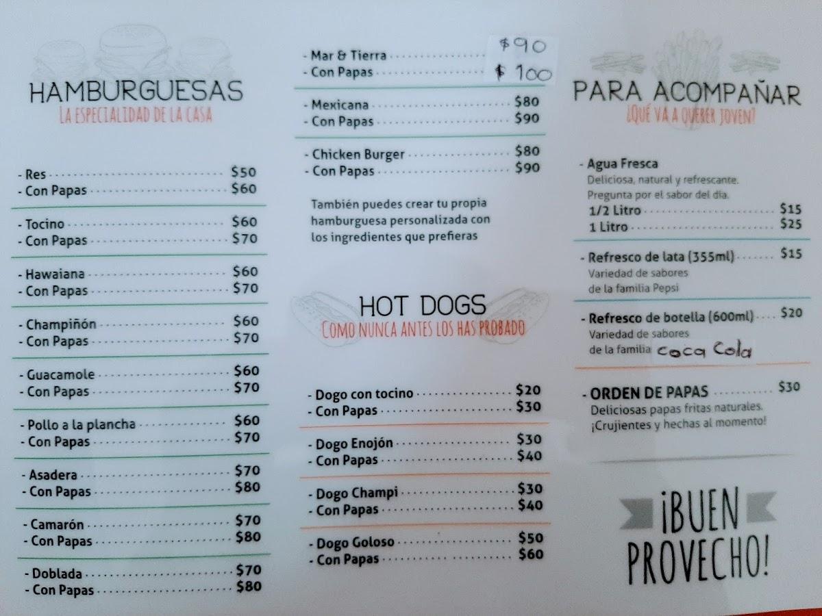 Menu at House Burgers restaurant, Puerto Vallarta