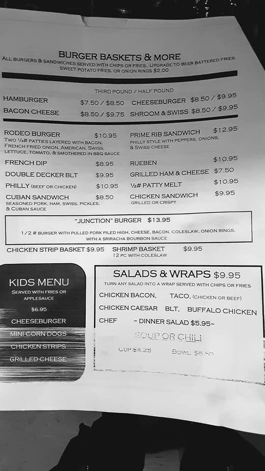 Menu at Junction Bar & Grill, USA, State Hwy 1 #4421