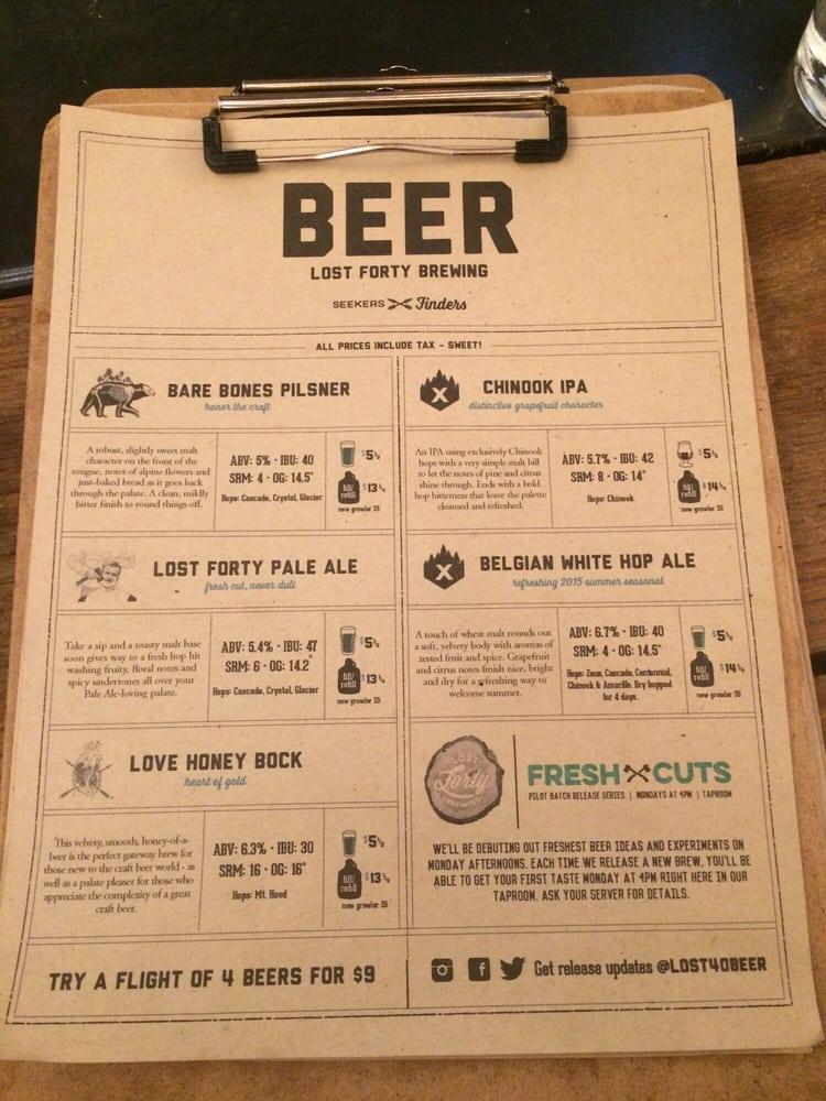 Menu at Lost Forty Brewing pub & bar, Little Rock