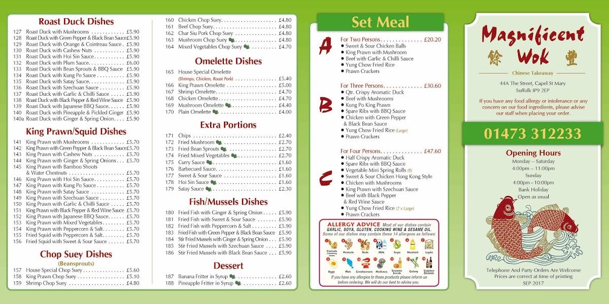 Menu at Magnificent Wok fast food, Ipswich