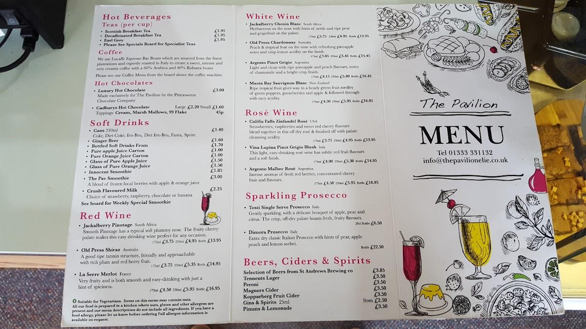 Menu at The Pavilion Cafe/Restaurant, Elie